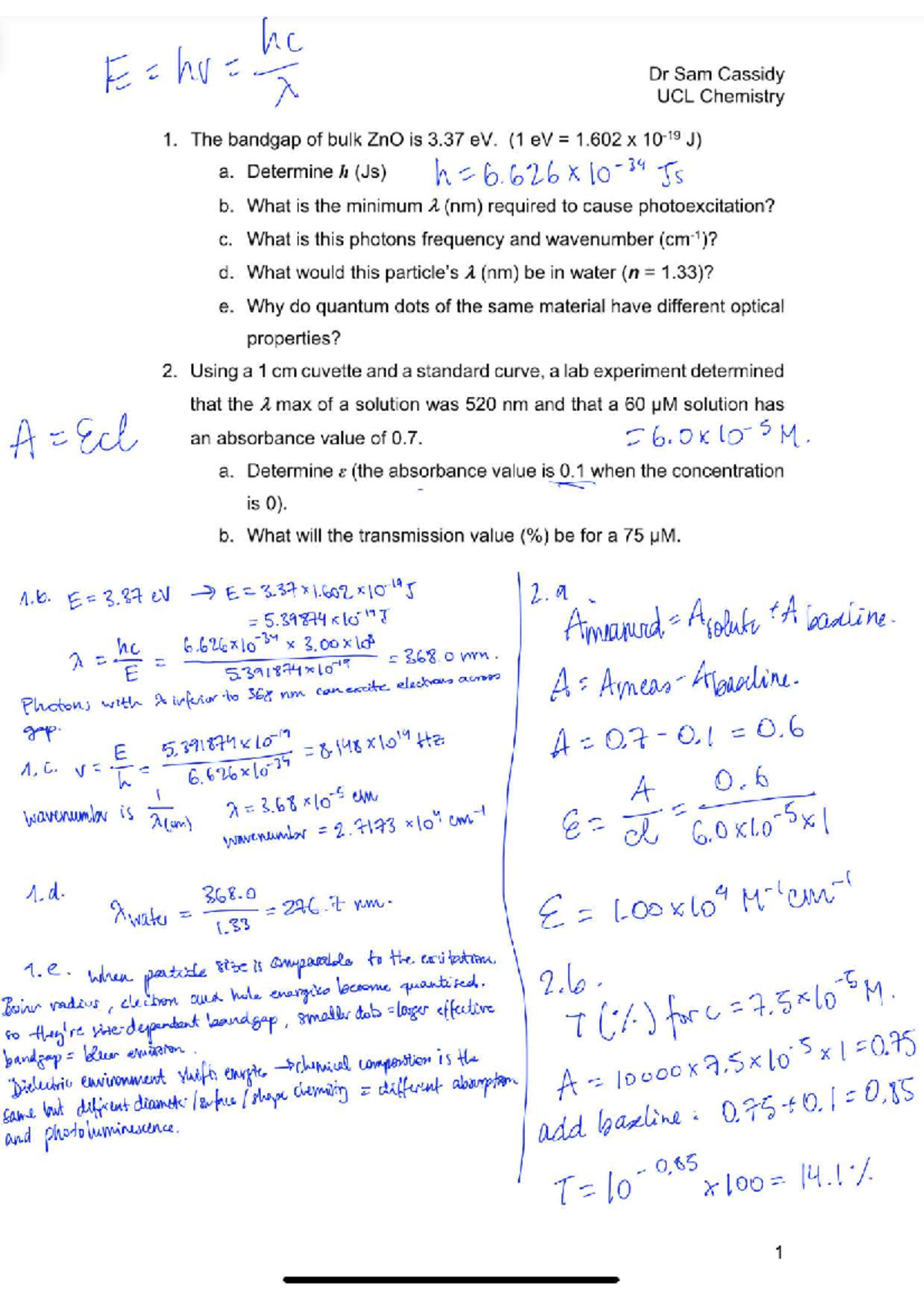 Spectroscopy - Completed Answers for UCL Chemistry 1 Exam - Studocu