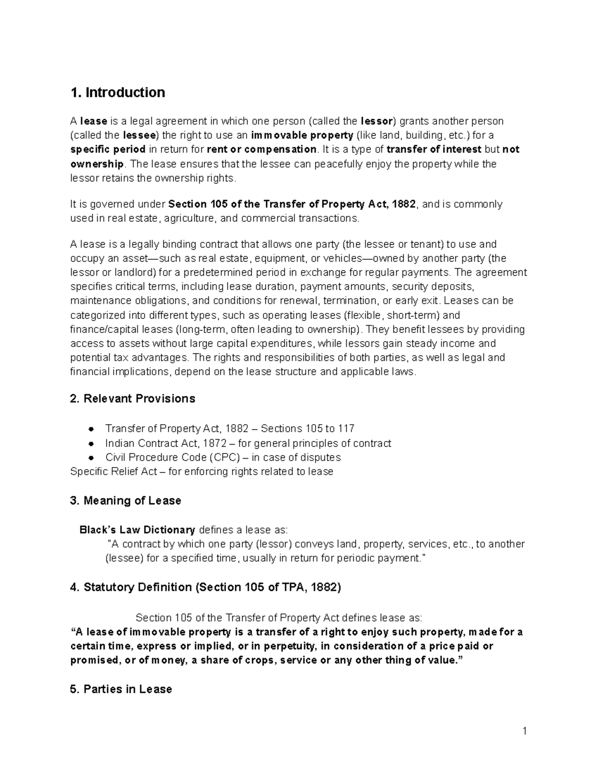 Lease Final Exam Notes: Understanding the Transfer of Property Act ...
