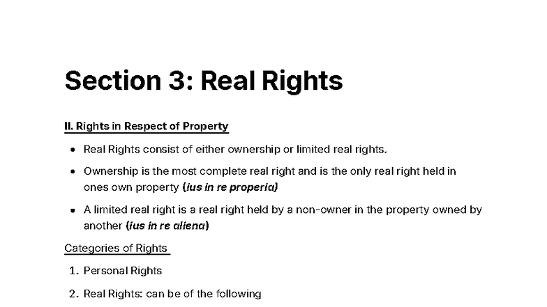 Real Rights in Property Law: Section 3 Overview and Analysis - Studocu