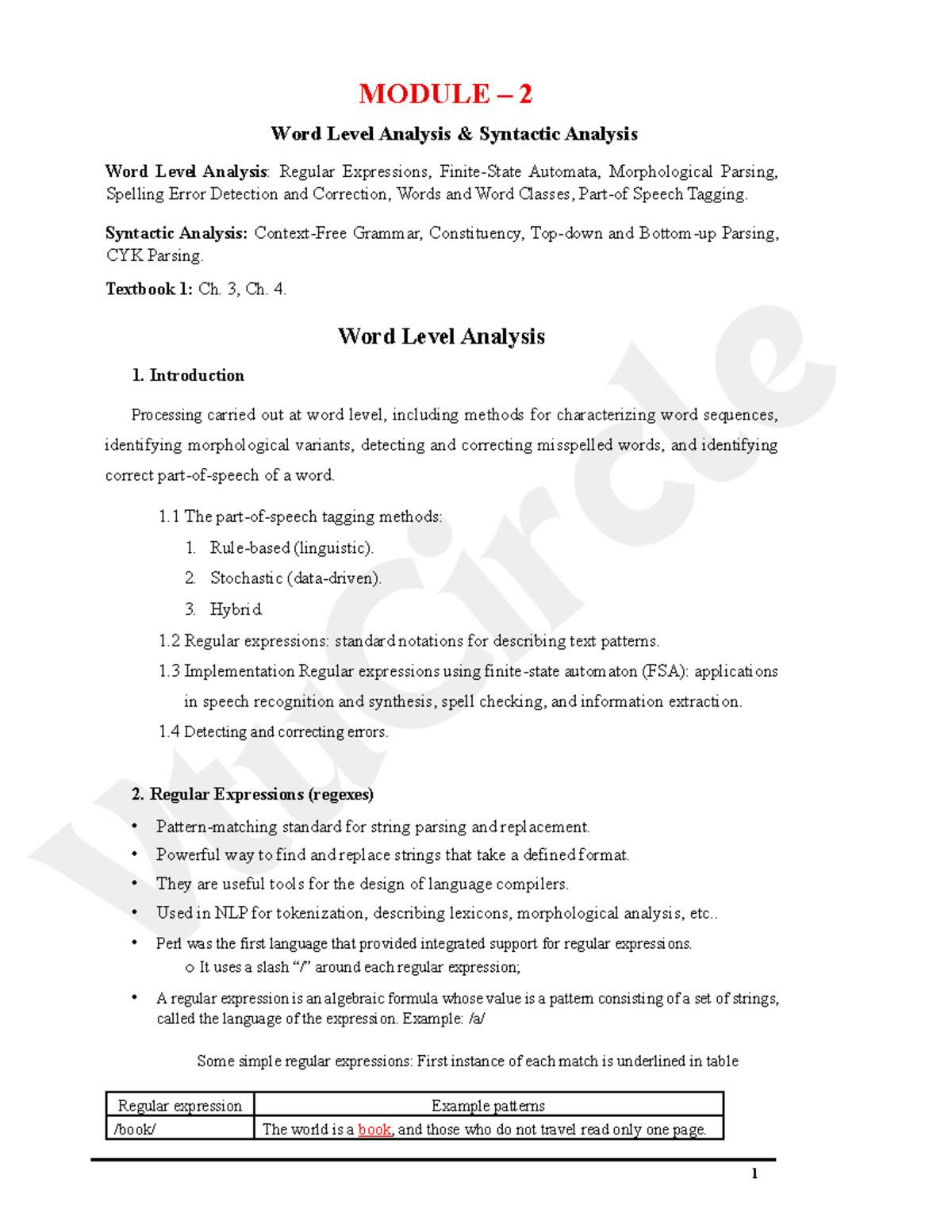 BAD613B Module 2: Word Level & Syntactic Analysis Techniques - Studocu