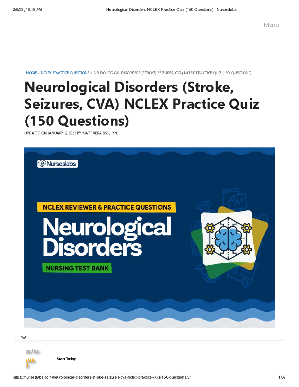 Neurological Disorders NCLEX Practice Quiz (150 Qs) - Revise & Prepare ...