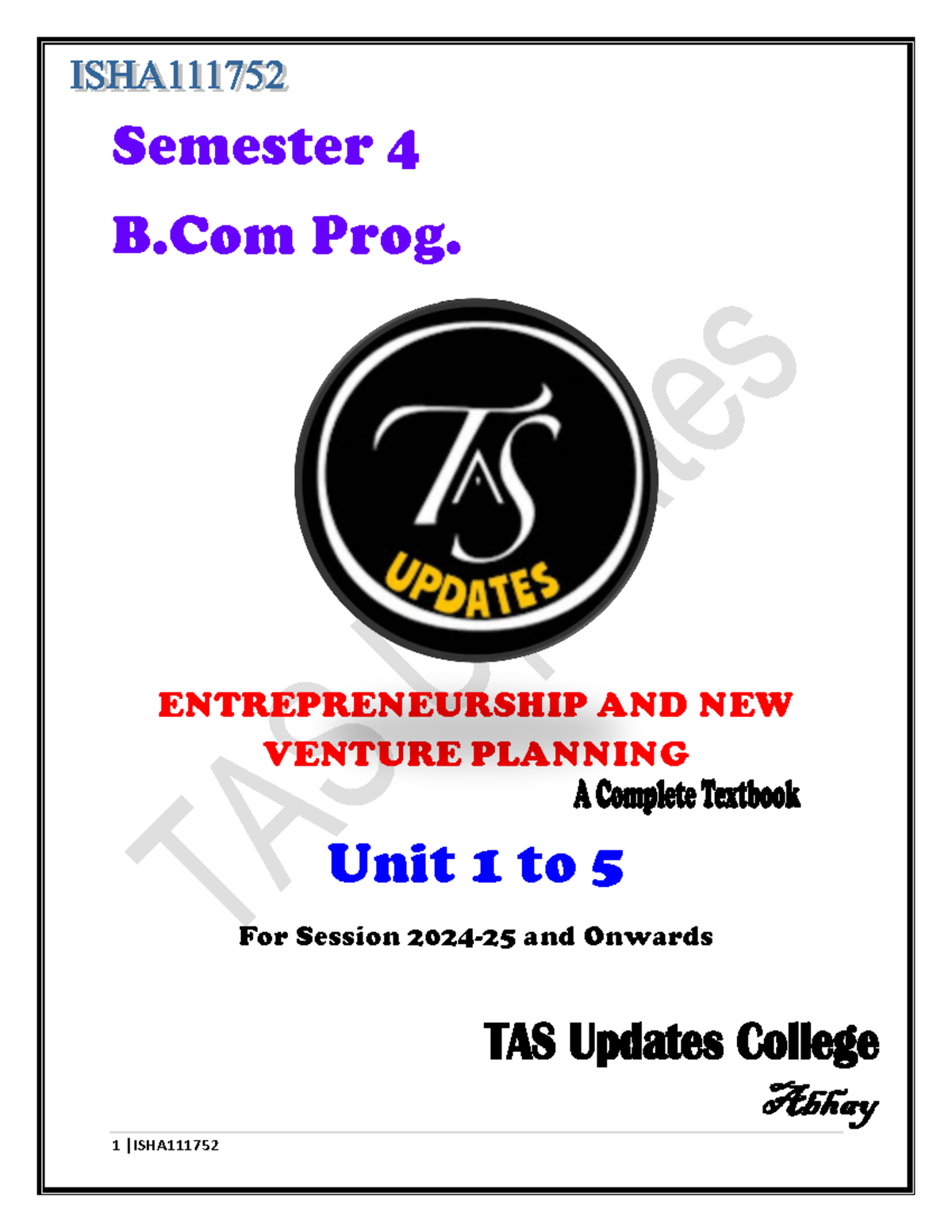 B.Com Semester 4: Entrepreneurship & New Venture Planning Notes (Units ...