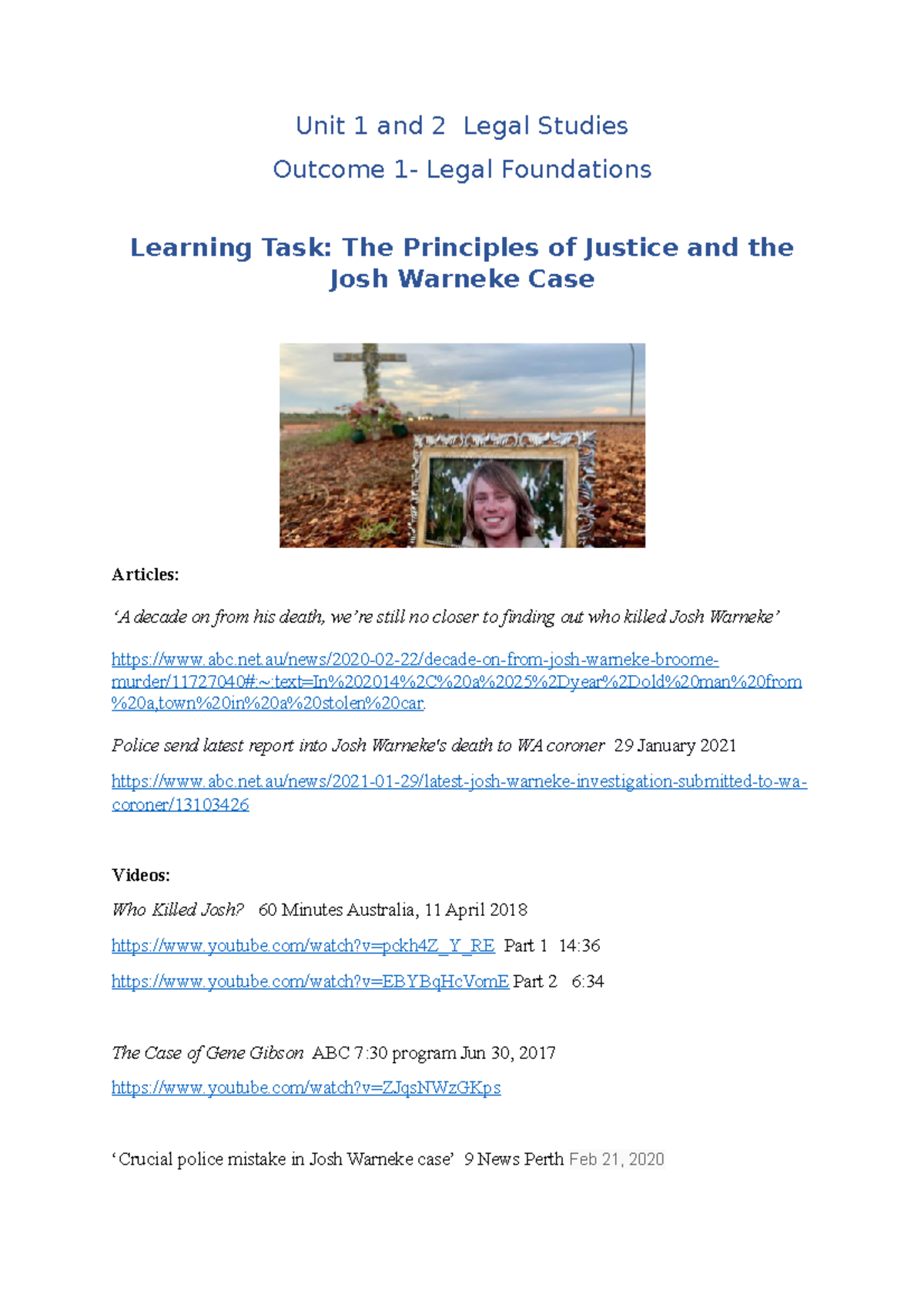 Gene Gibson Case Study: Justice Principles in Warneke's Murder - Studocu