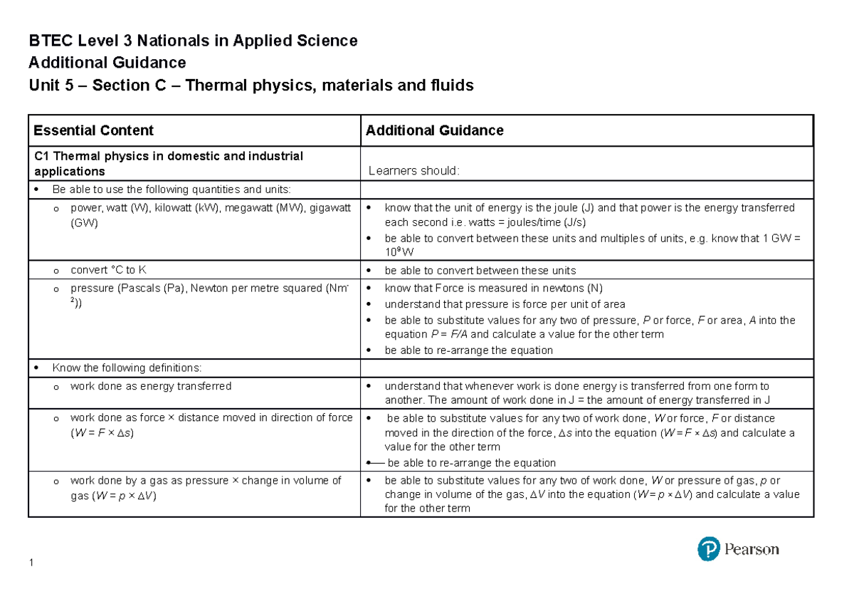 Unit 5 - Section C Guidance: Thermal Physics & Materials - Physics Final - Studocu
