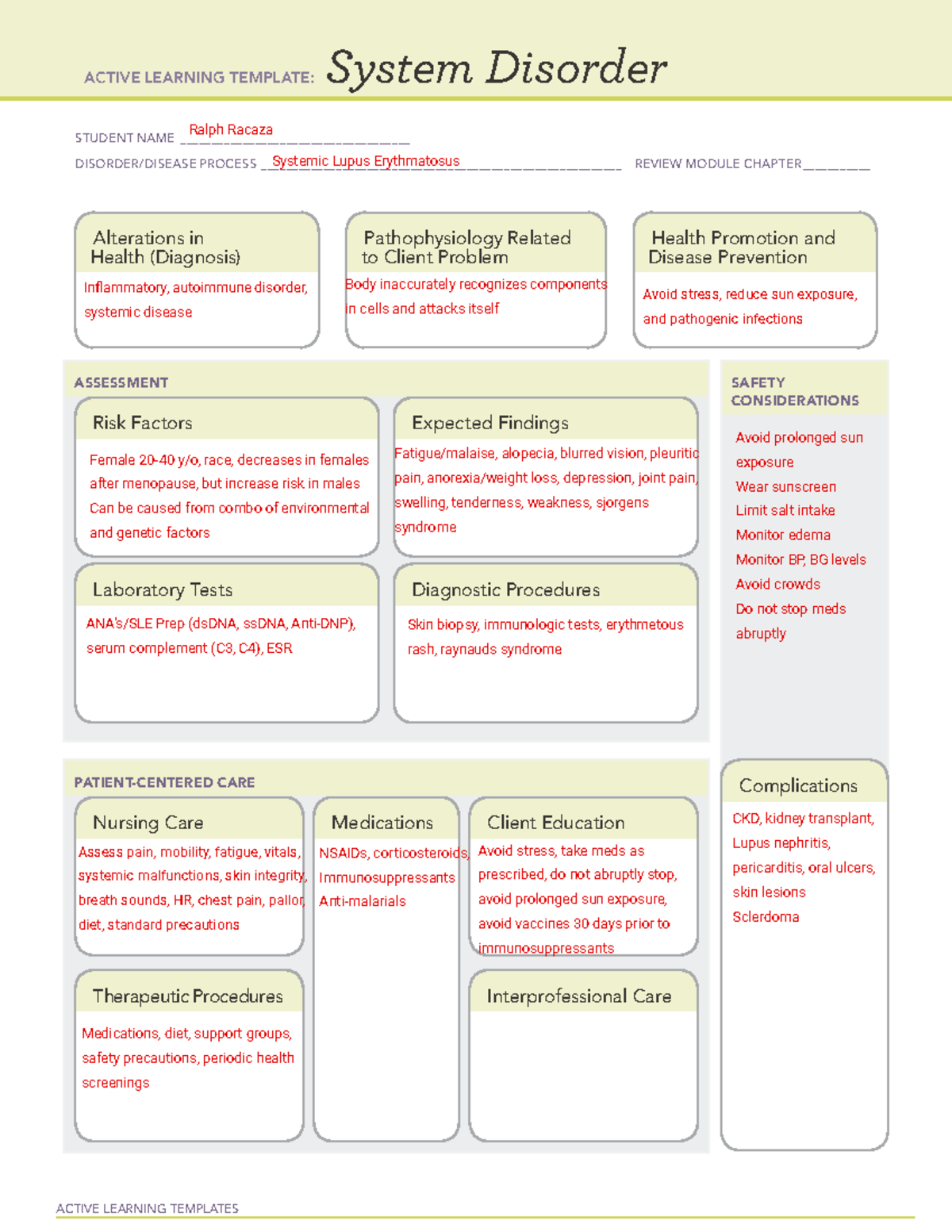 ACTIVE LEARNING TEMPLATE: Systemic Lupus Erythematosus Review Module ...