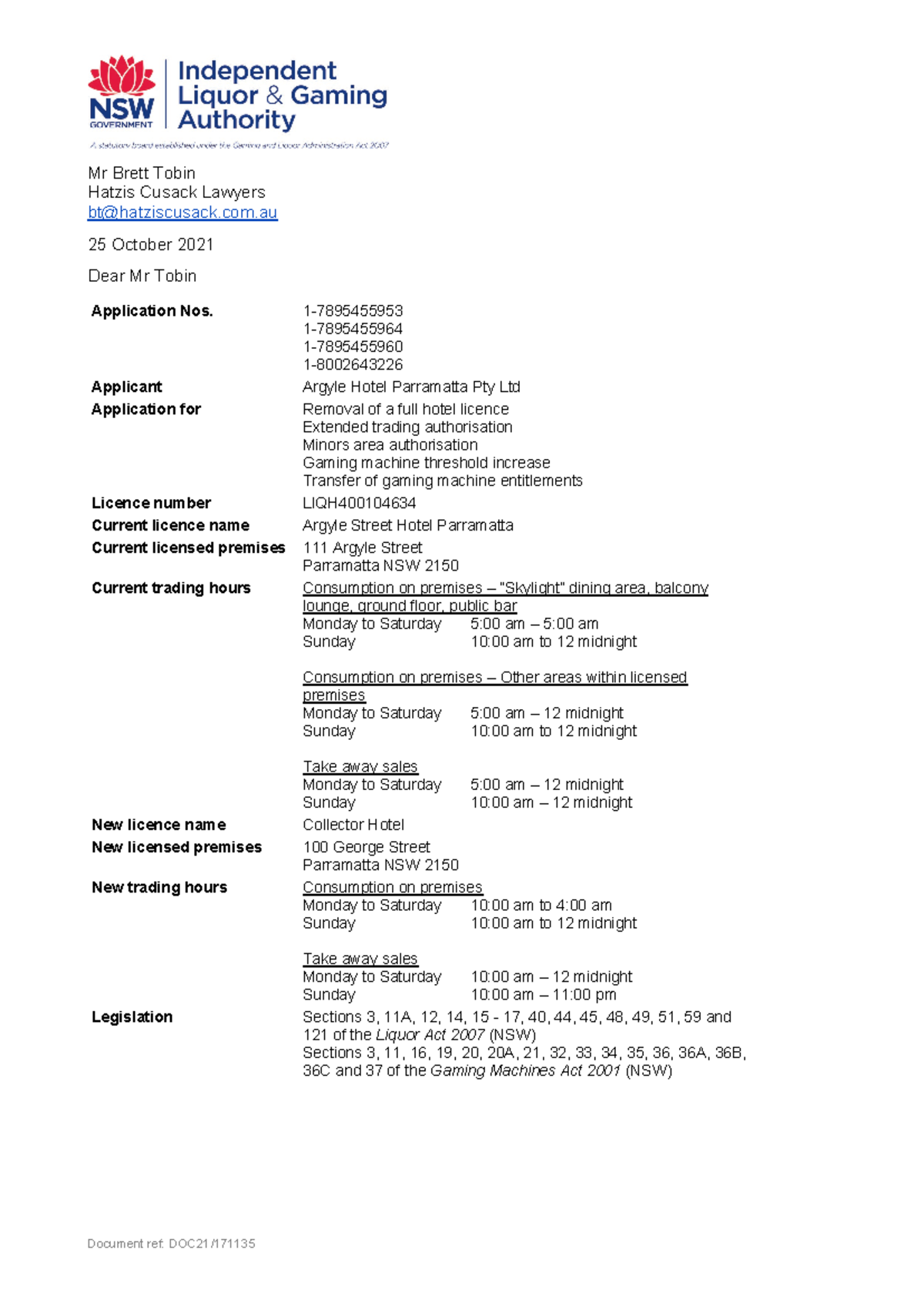 Judicial decision - ####### Document ref: DOC21/ Mr Brett Tobin Hatzis ...