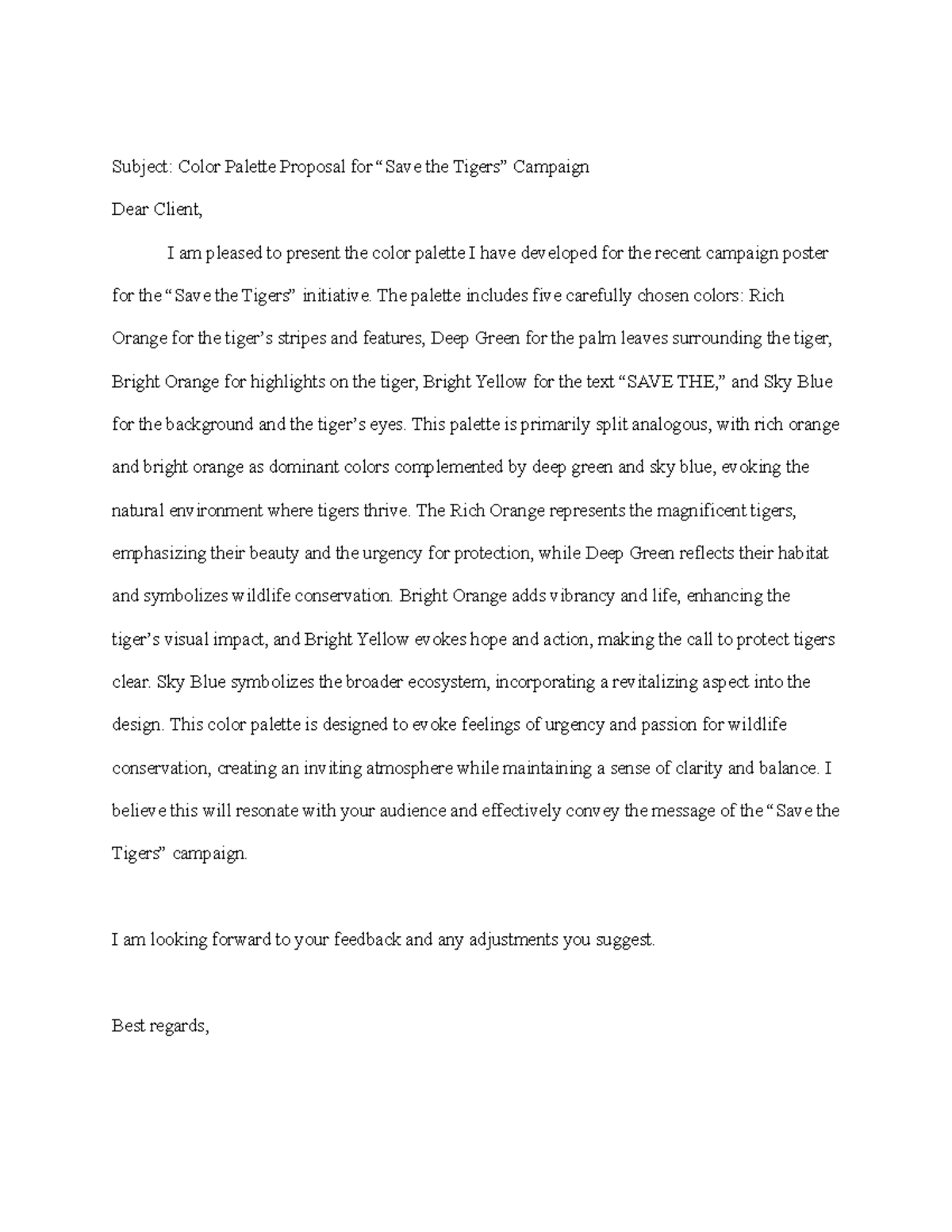 GRA 205 Module 3 Activity: Color Palette for 'Save the Tigers' Campaign ...