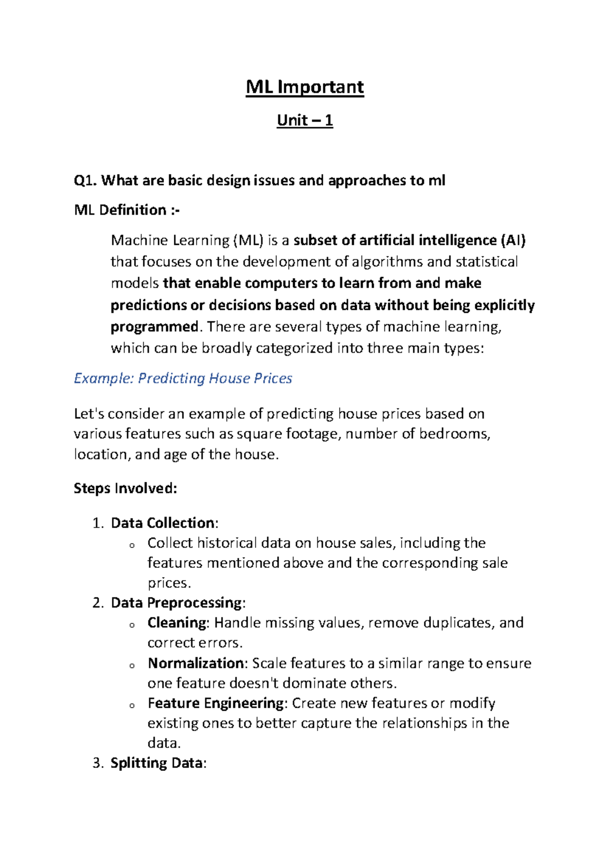 ML Important Unit 1: Key Design Issues and Approaches in Machine ...