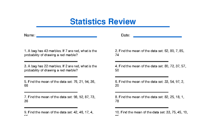 Statistics Review 10: Probability & Mean Calculations - Studocu