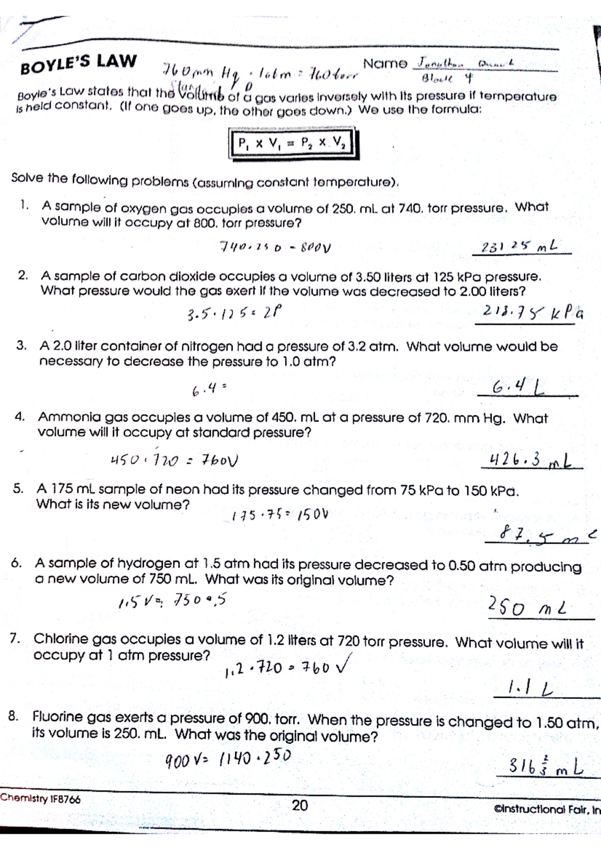 Unit 5 - Gas Laws Practice Problems (Chemistry 1F8766) - Studocu