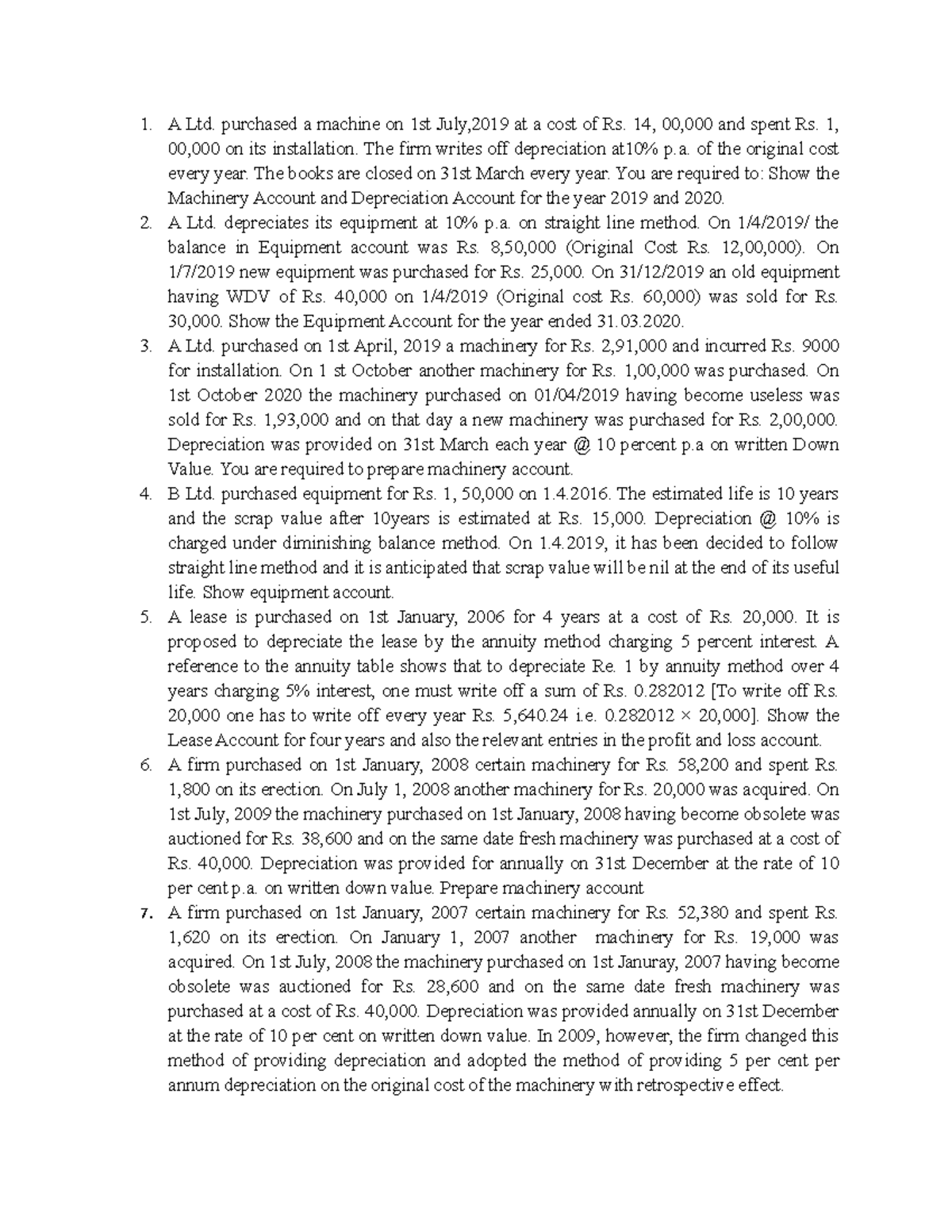 Depreciation Problems: Machinery & Equipment Accounts Examples - Studocu