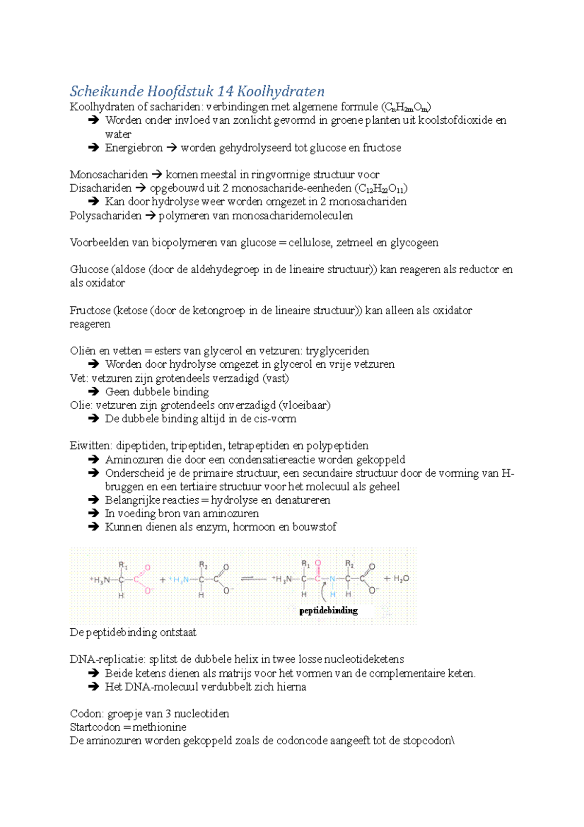 Scheikunde Hoofdstuk 14: Koolhydraten en Eiwitsynthese Overzicht ...