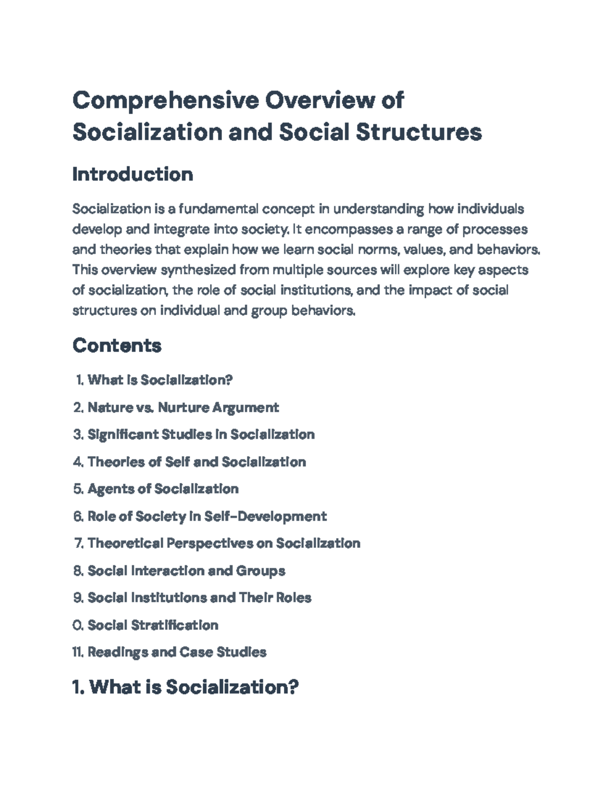 SOC 101: Overview of Socialization & Social Structures Concepts - Studocu