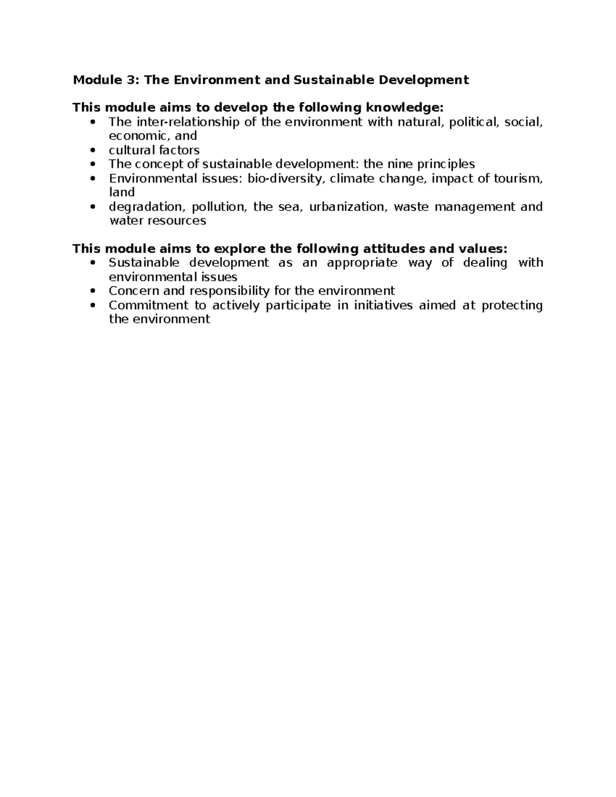 SOK Module 3 - Summary - Module 3: The Environment and Sustainable ...
