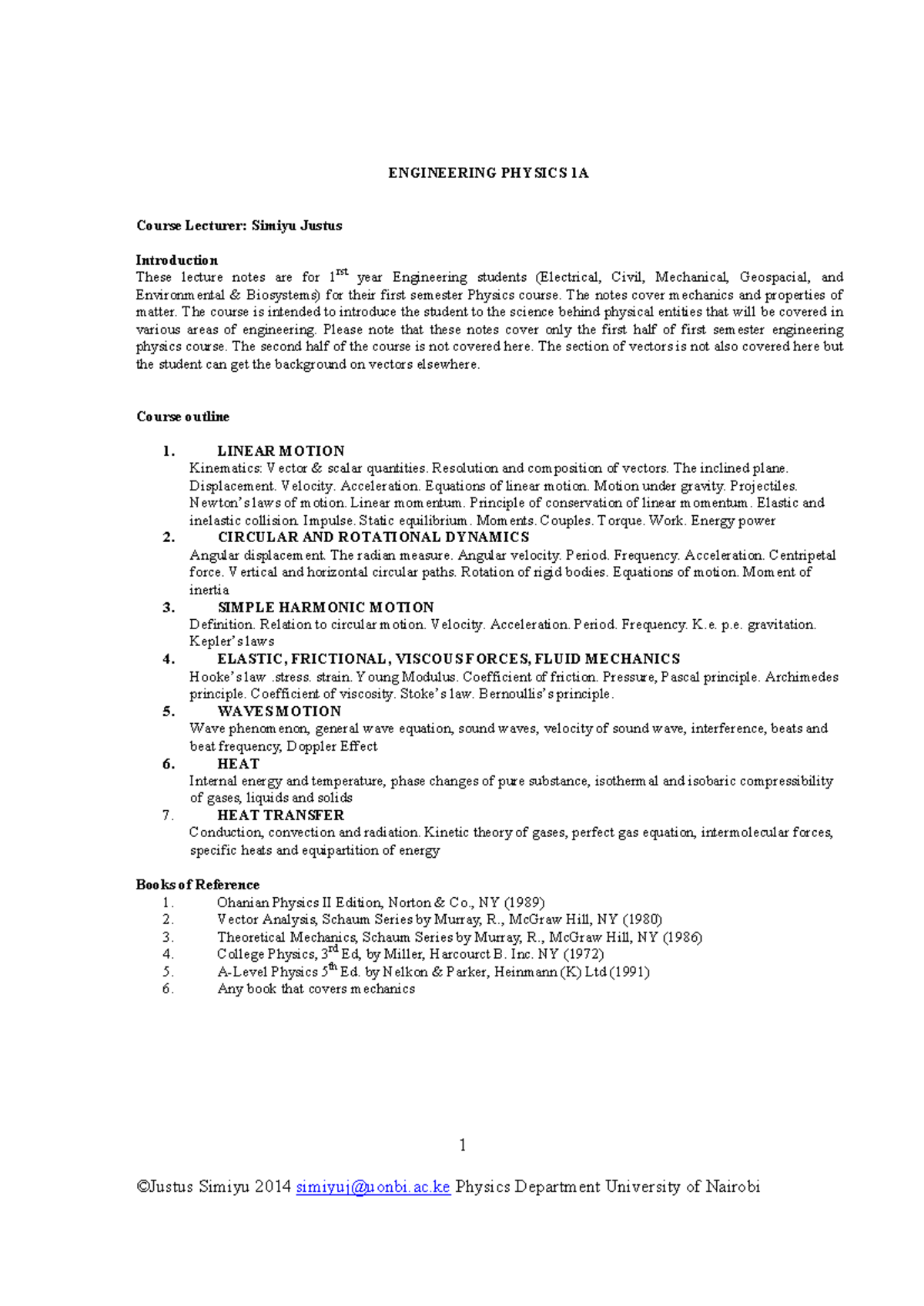 ENG PHYS 1A Lecture Notes: Mechanics & Properties of Matter - Studocu