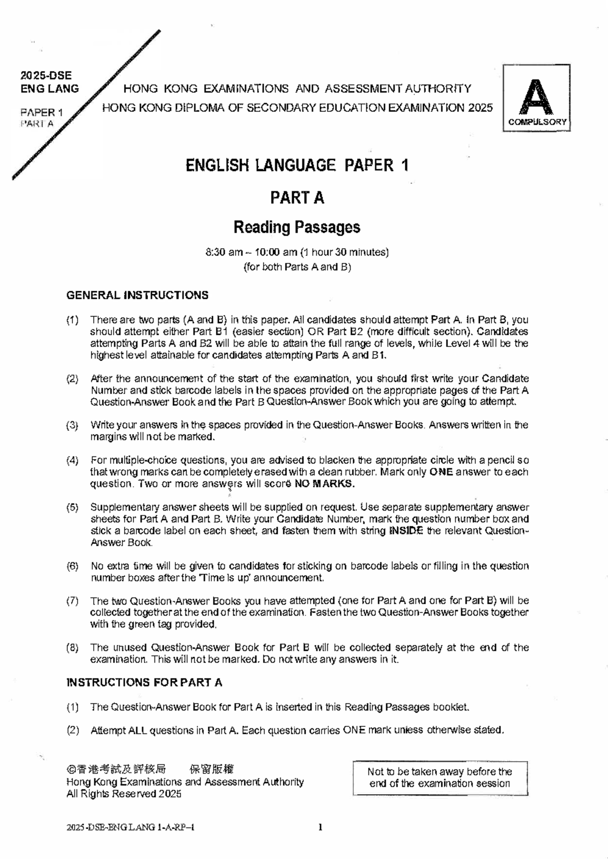 2025 DSE Compulsory English Language Paper 1 Part A Exam Guide - Studocu