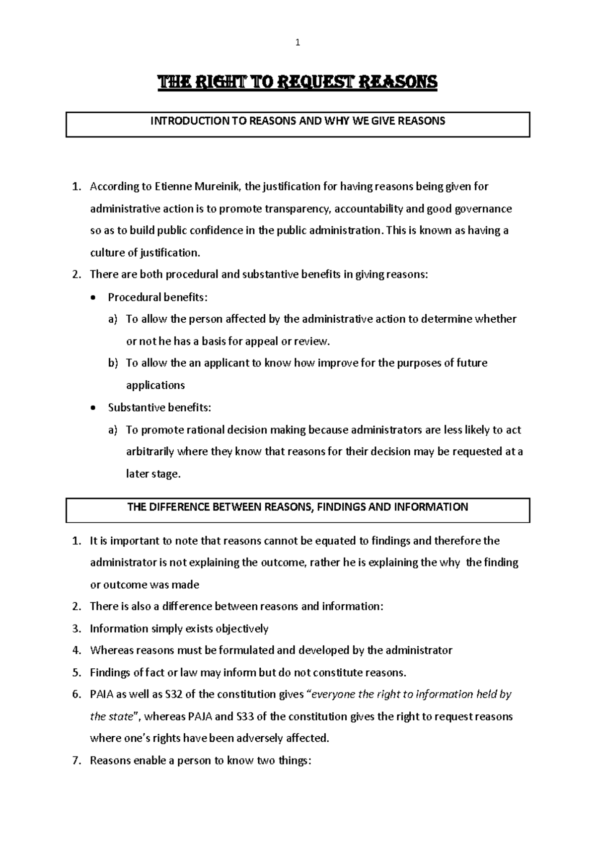 Topic 4 - Understanding the Right to Request Reasons in Admin Law - Studocu