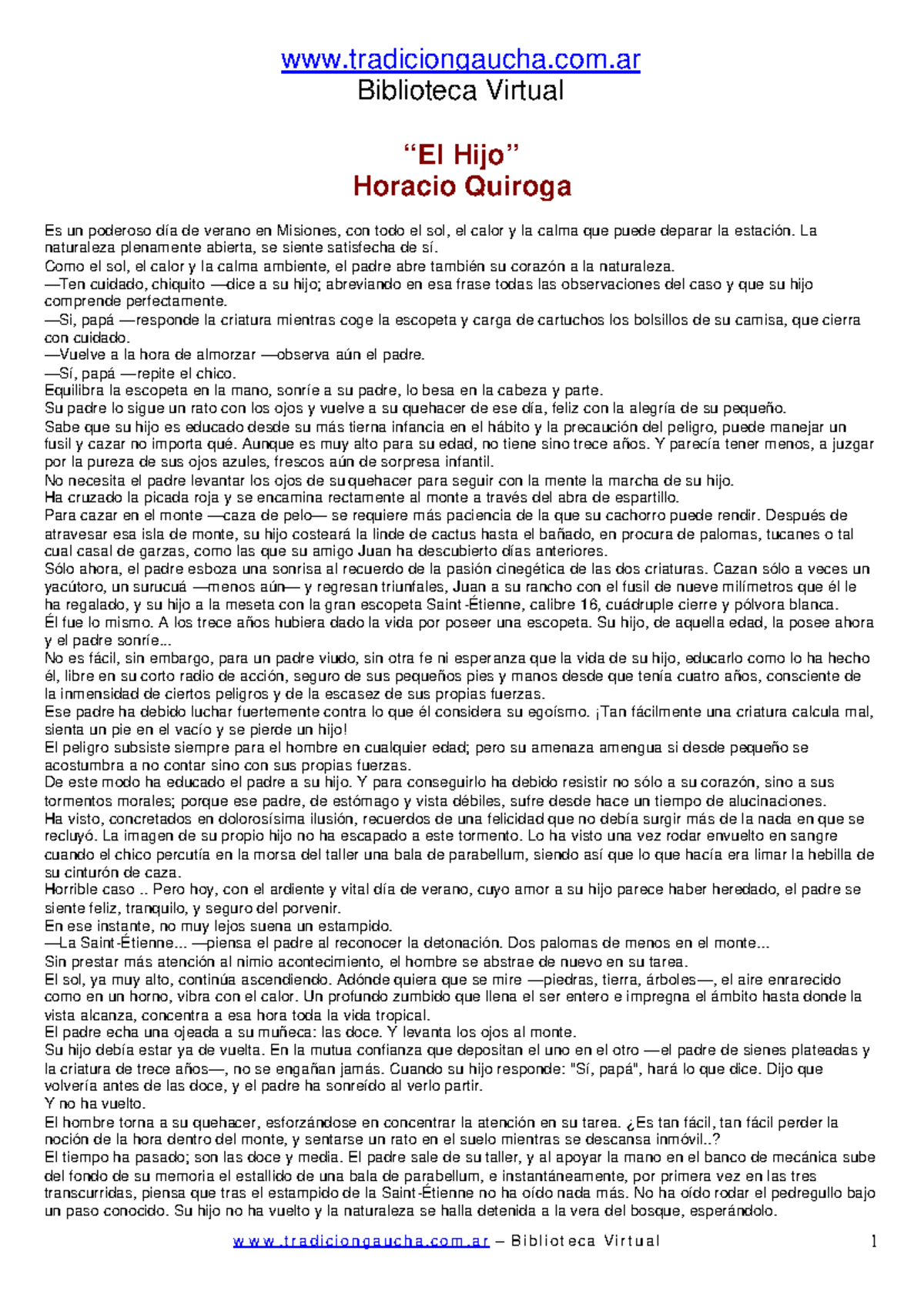 Análisis literario de "El Hijo" - Horacio Quiroga (Curso de Literatura ...