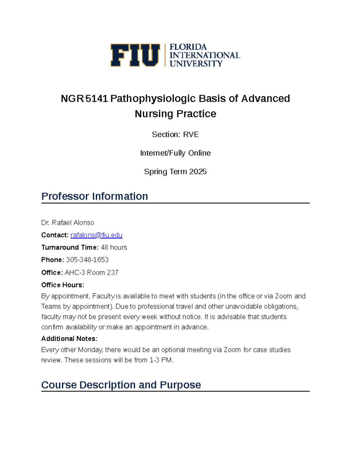 NGR 5141 Syllabus - Pathophysiologic Basis of Advanced Nursing - Studocu