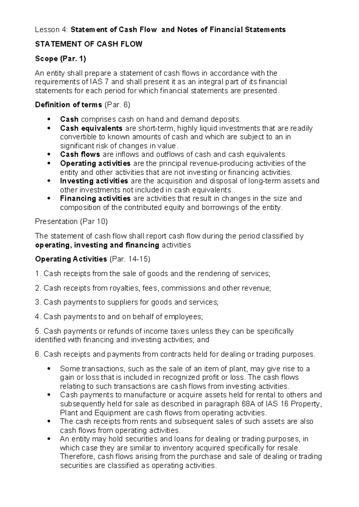 Lesson 4 Statement of Cash Flow and Notes of Financial Statements ...