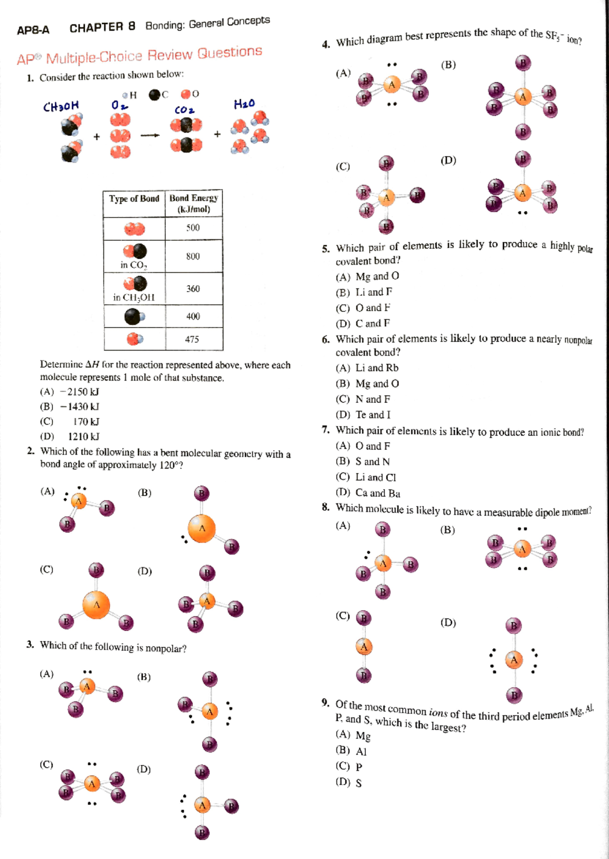 AP Chem Multiple Choice Review: Intermolecular Forces & Bonding ...