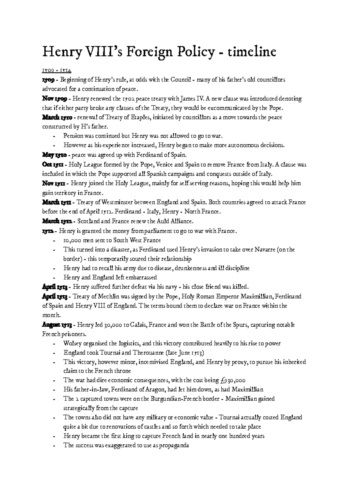 Henry VIII's Foreign Policy Timeline: Key Events and Analysis - Studocu