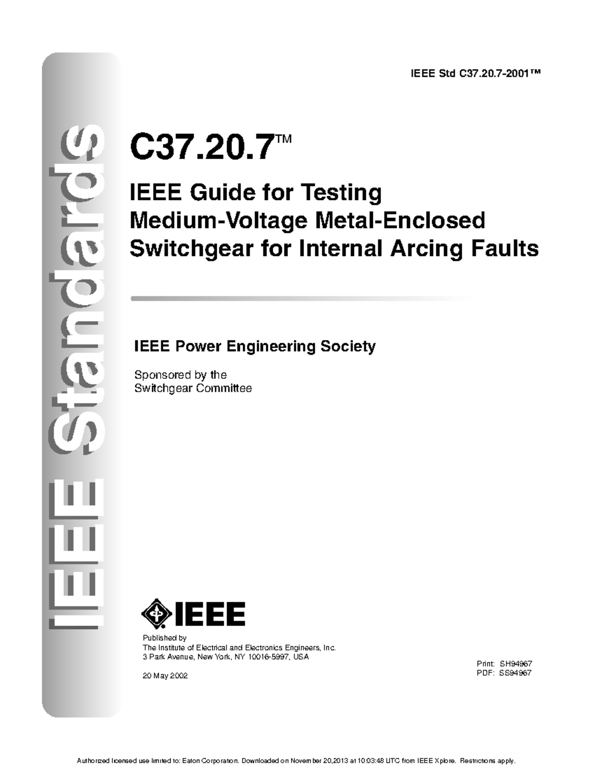 IEEE C37.20.7-2001™ Guide for Testing Medium-Voltage Switchgear - Studocu
