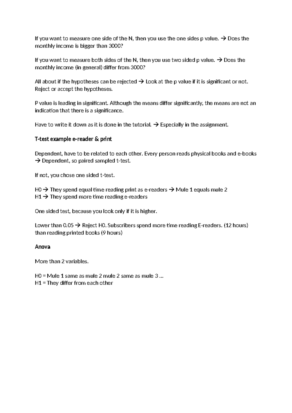 Statistics Tutorial 5 Notes: Hypothesis Testing & t-Tests Analysis ...