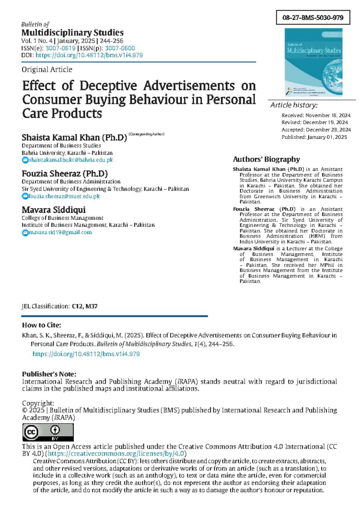 Effect of Deceptive Ads on Consumer Behavior in Personal Care Products ...