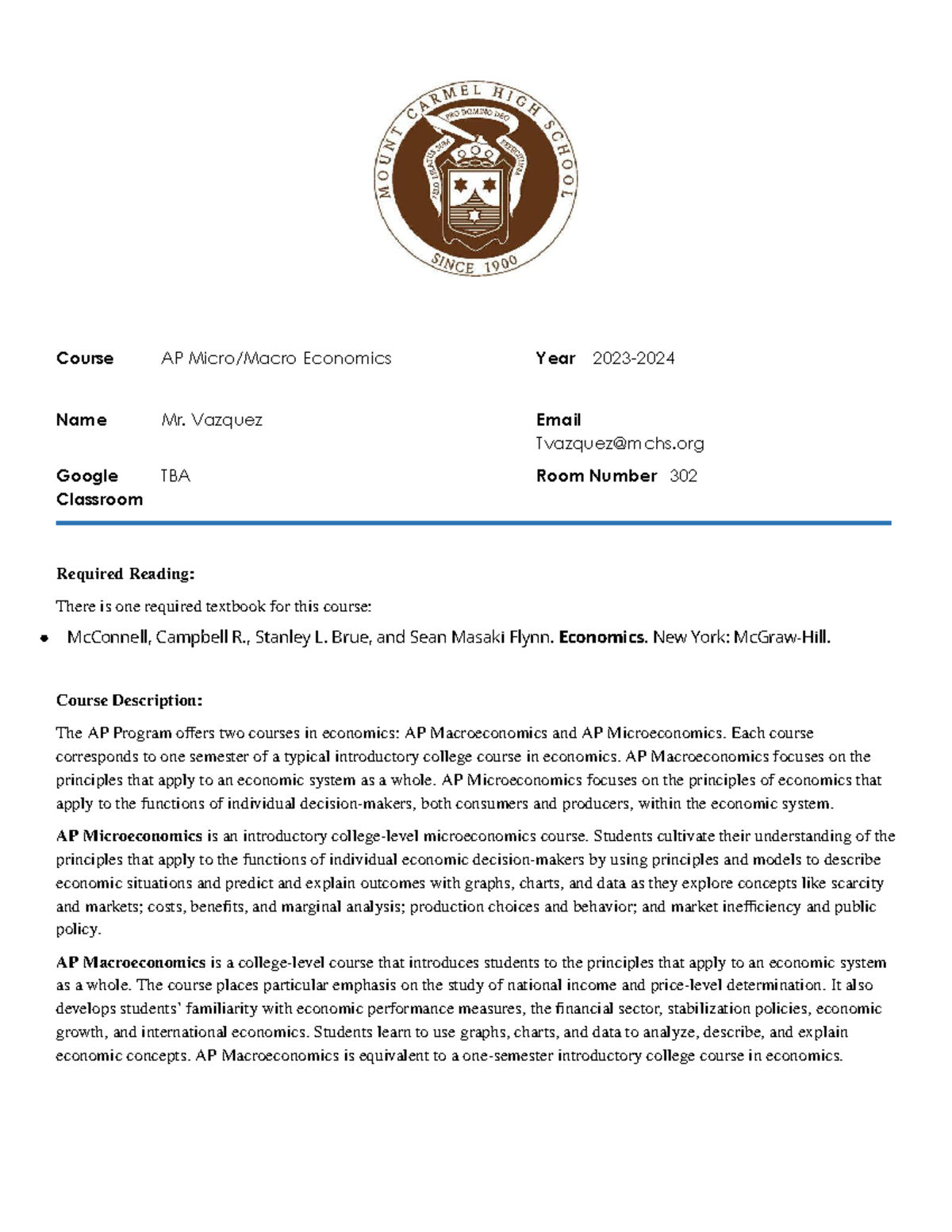 AP Economics Syllabus 2023 - Mr. Vazquez (Micro/Macro) - Studocu