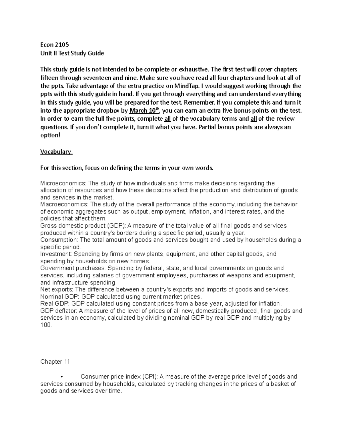 Econ 2105 Unit II Test 2 Study Guide: Key Concepts & Review Questions ...