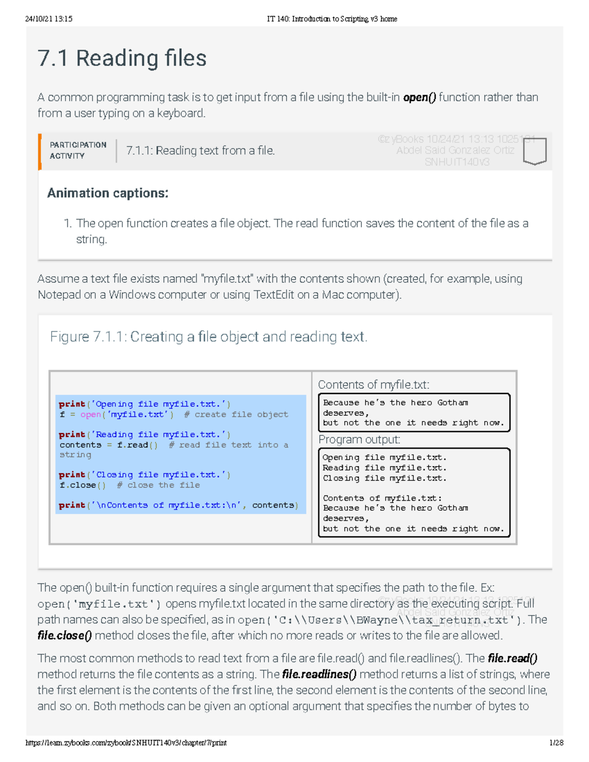 Chaper 7 - Python - 7 Reading les A common programming task is to get ...