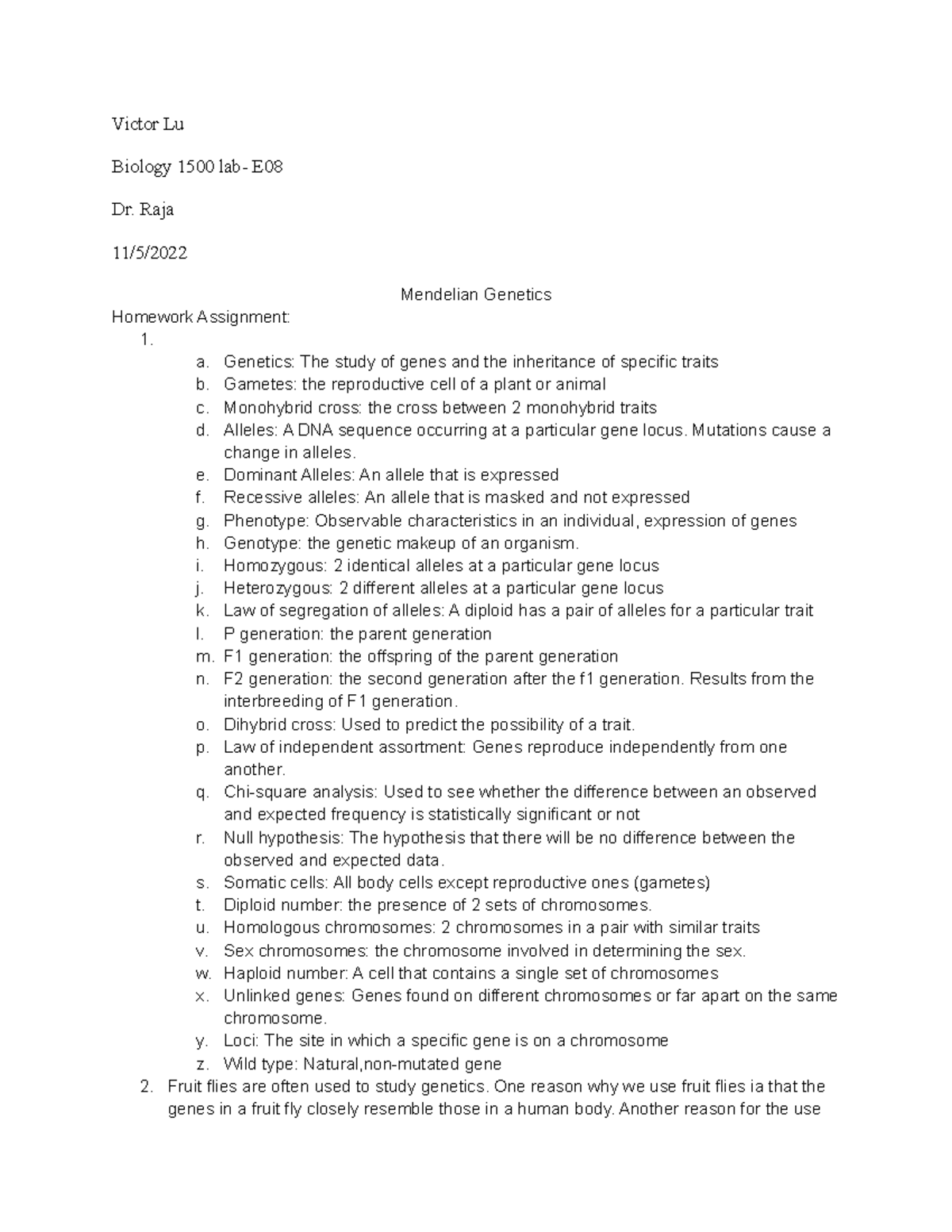 Biology 1500 Lab: Mendelian Genetics Study Notes - Studocu