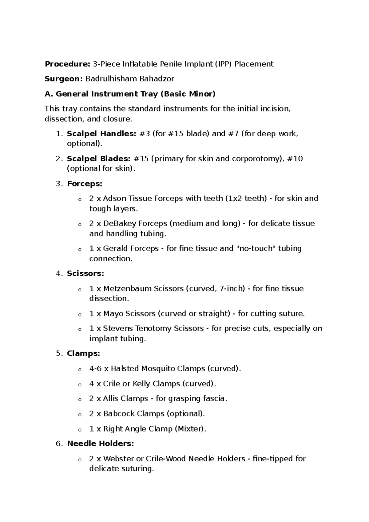 Surgical Instruments for IPP Placement Procedure: A Comprehensive List ...