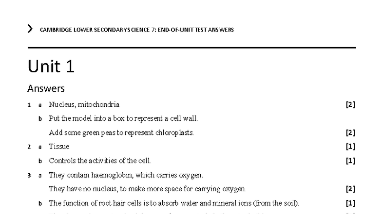 CAMBRIDGE LOWER SECONDARY SCIENCE 7: END-OF-UNIT TEST ANSWERS - Studocu