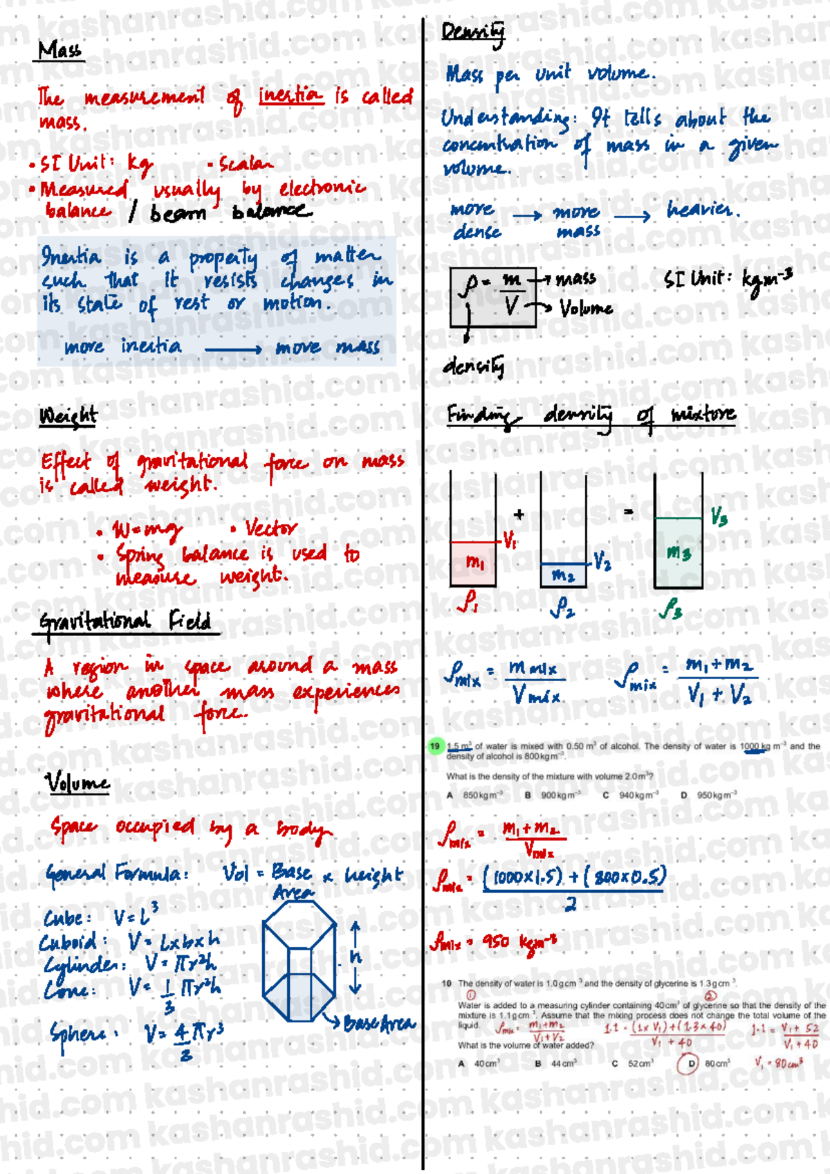 AS Density and Pressure: Understanding Mass, Volume, and Forces - Studocu