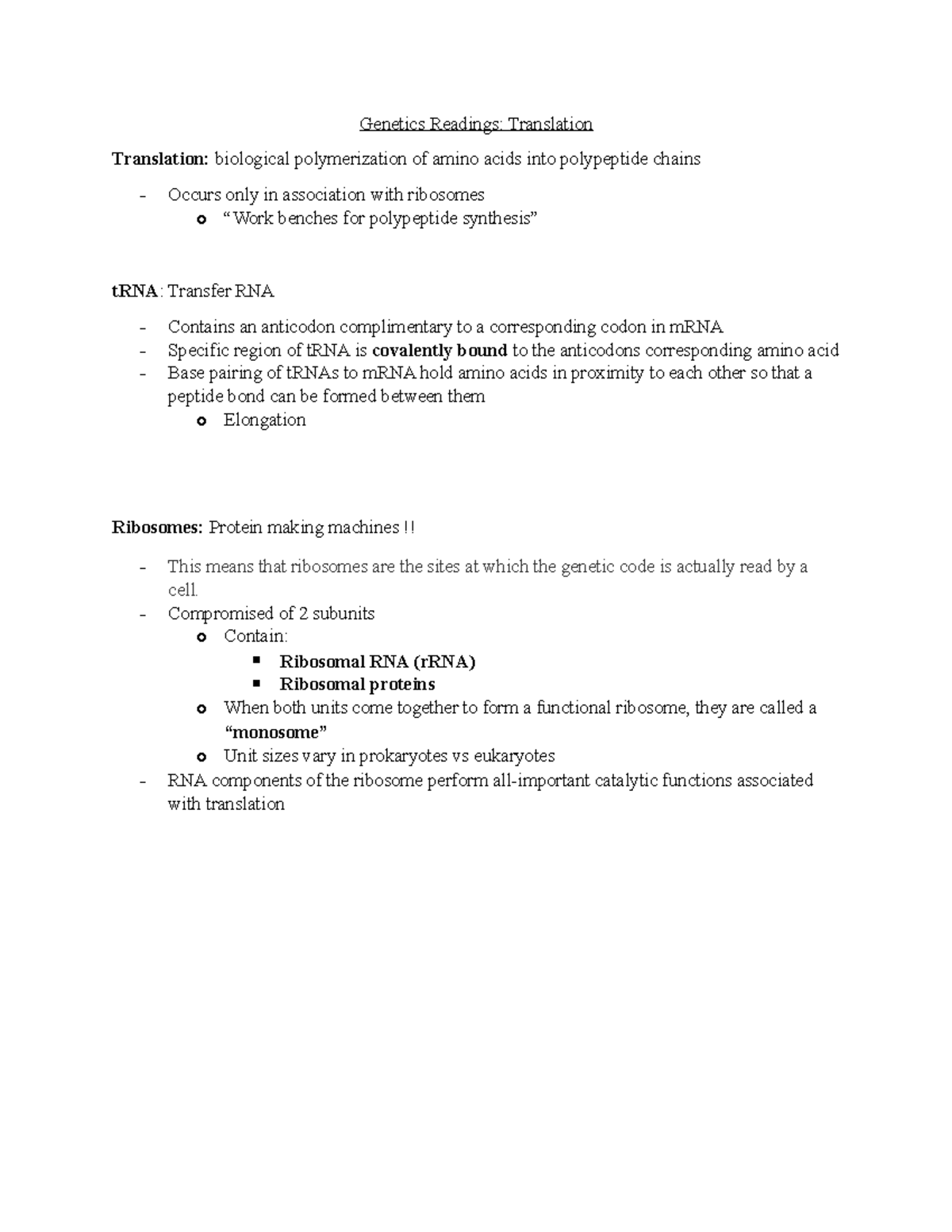 Module 1 readings (translation and mutations) - Genetics Readings ...