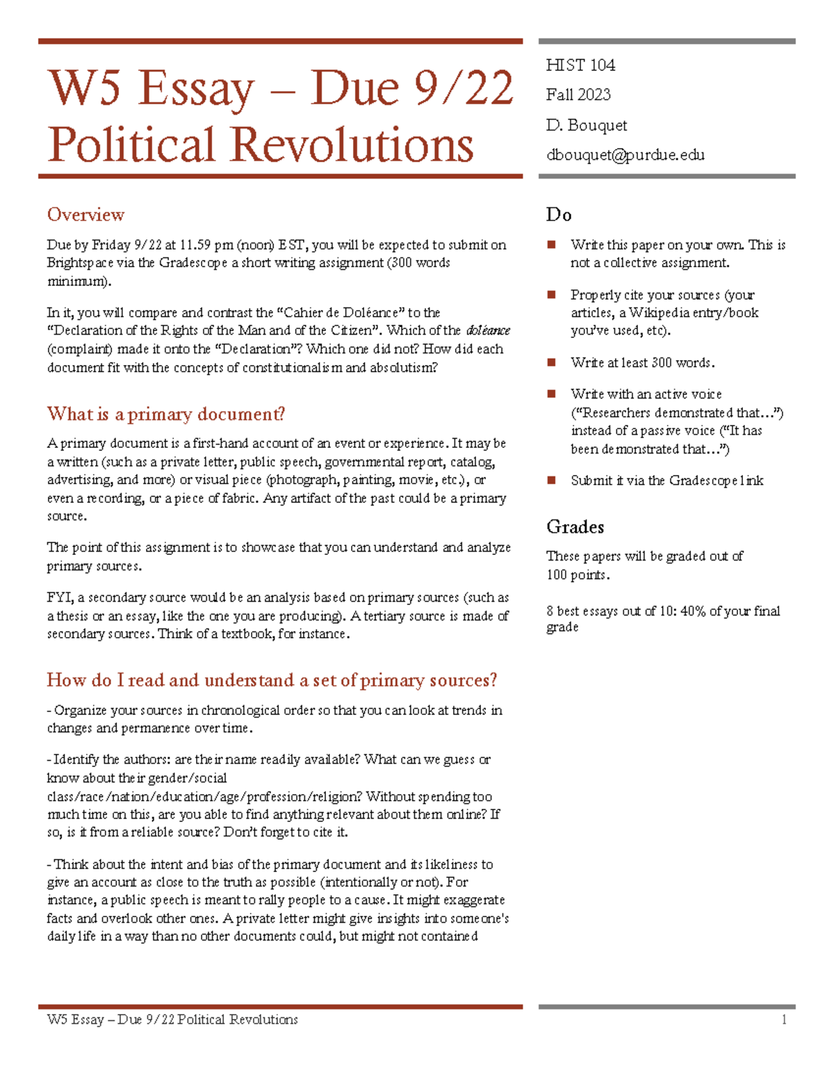 HIST 104 W5 Essay: Analyzing Political Revolutions (Due 9/22) - Studocu