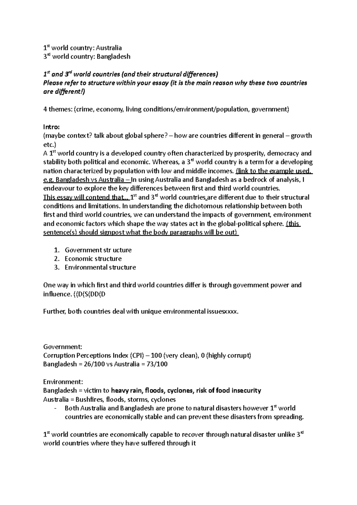 Structural Differences Between 1st and 3rd World Countries - Studocu