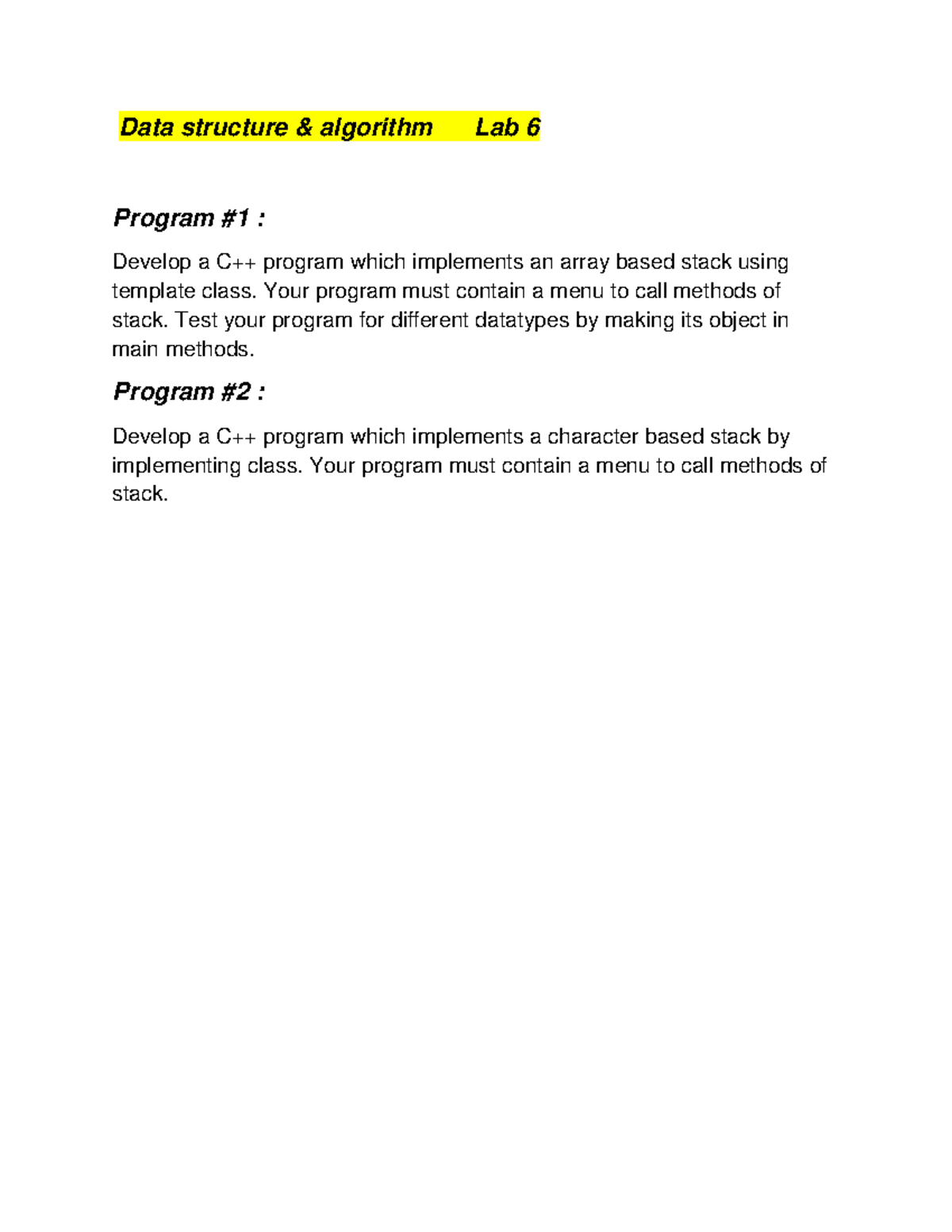 Lab task 6 bsit - practical of dsa - Data structure and algorithm ...
