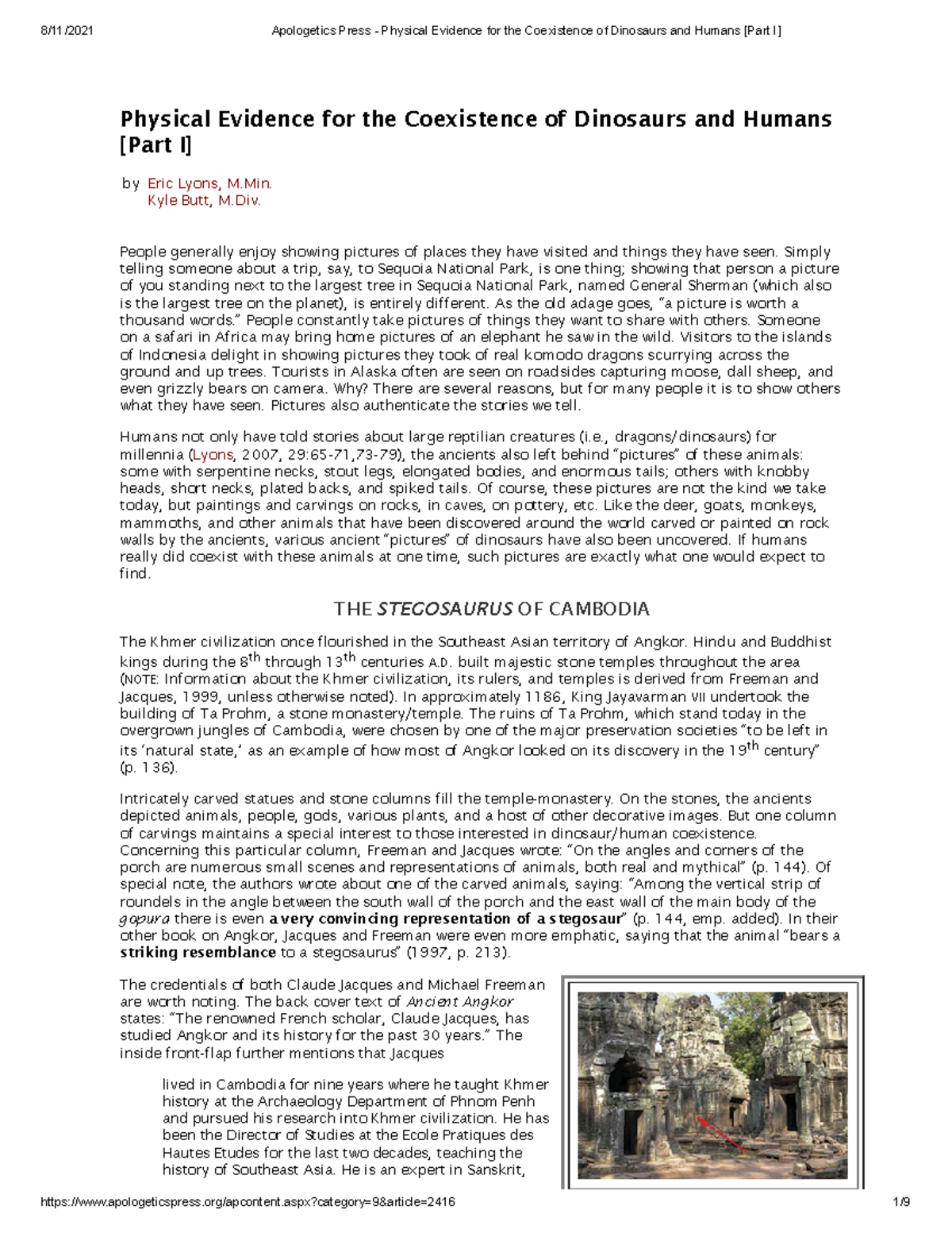 Physical Evidence for the Coexistence of Dinosaurs and Humans - Kyle ...