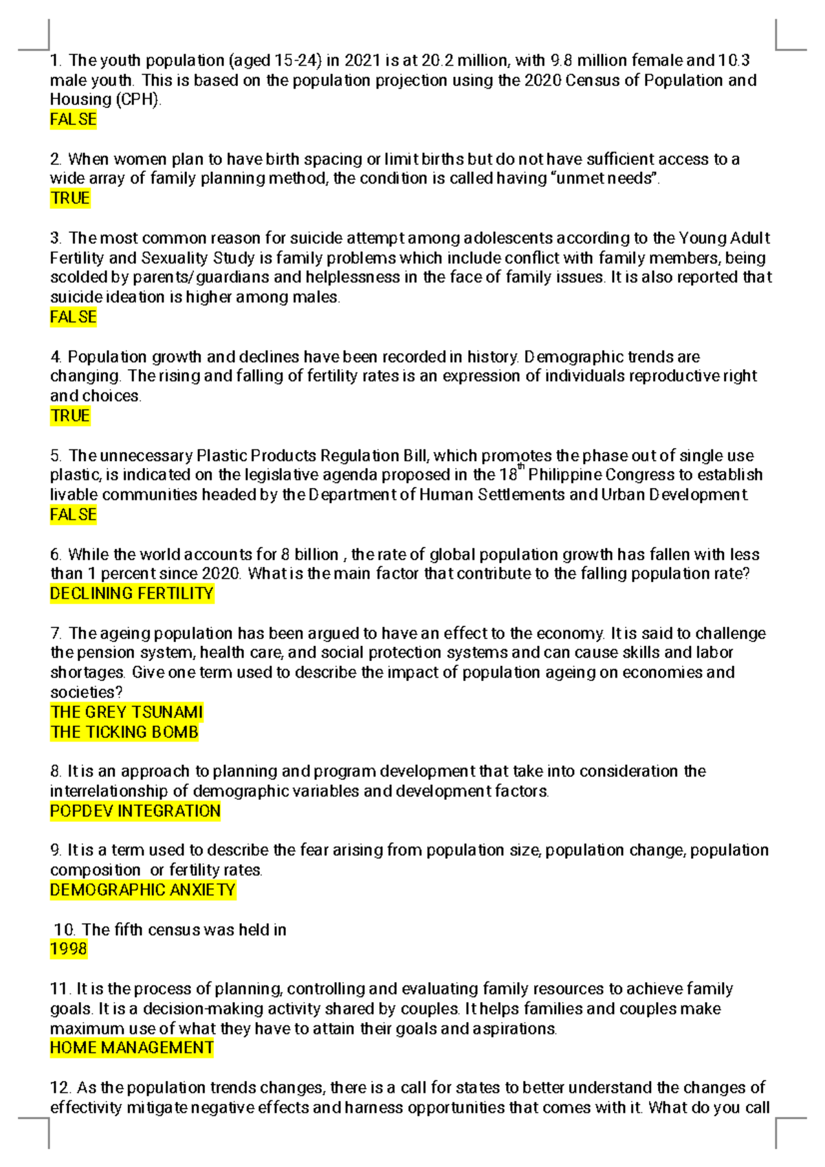 Quiz Review: Population Development (Popdev) Study and Concepts - Studocu