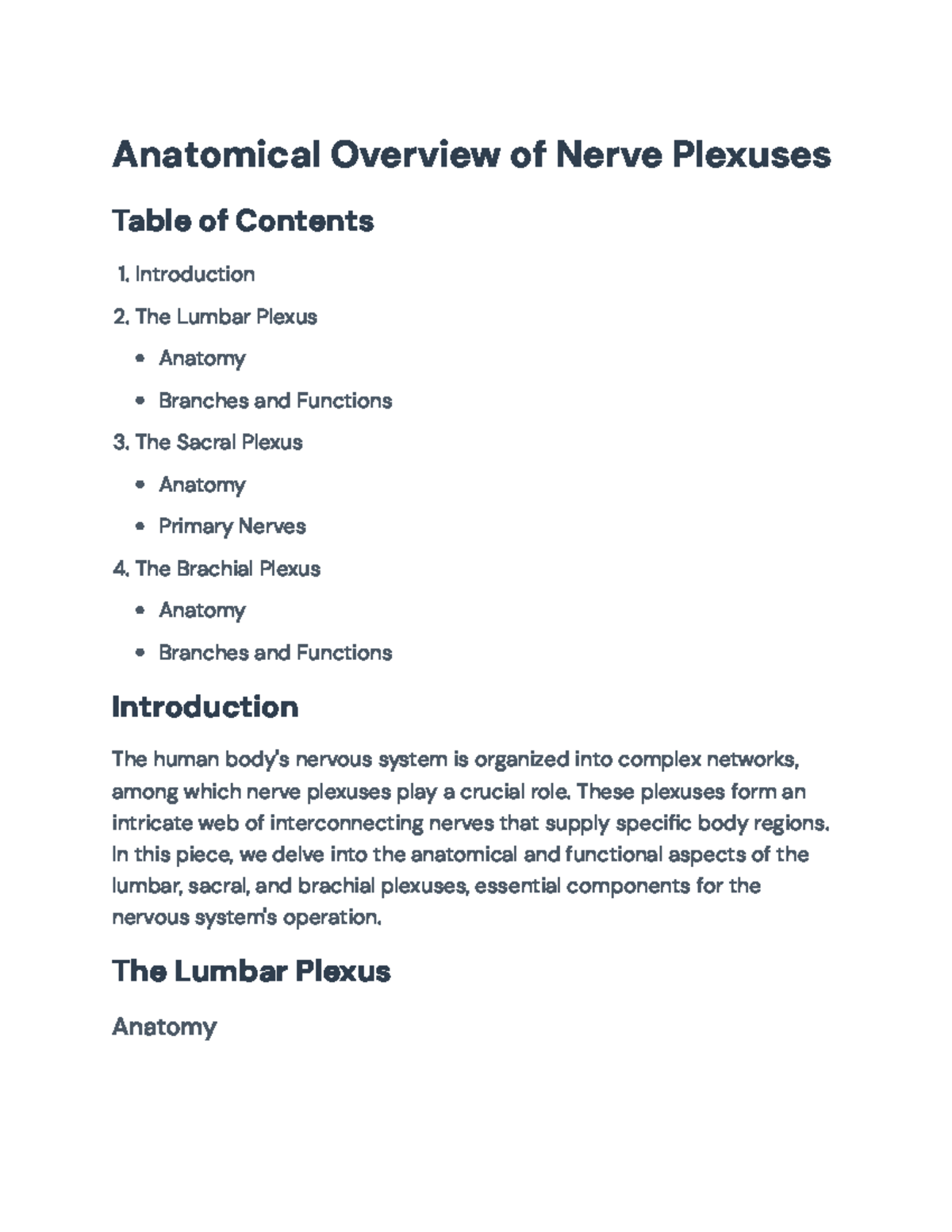 Anatomical Overview of Lumbar, Sacral, and Brachial Plexuses ...