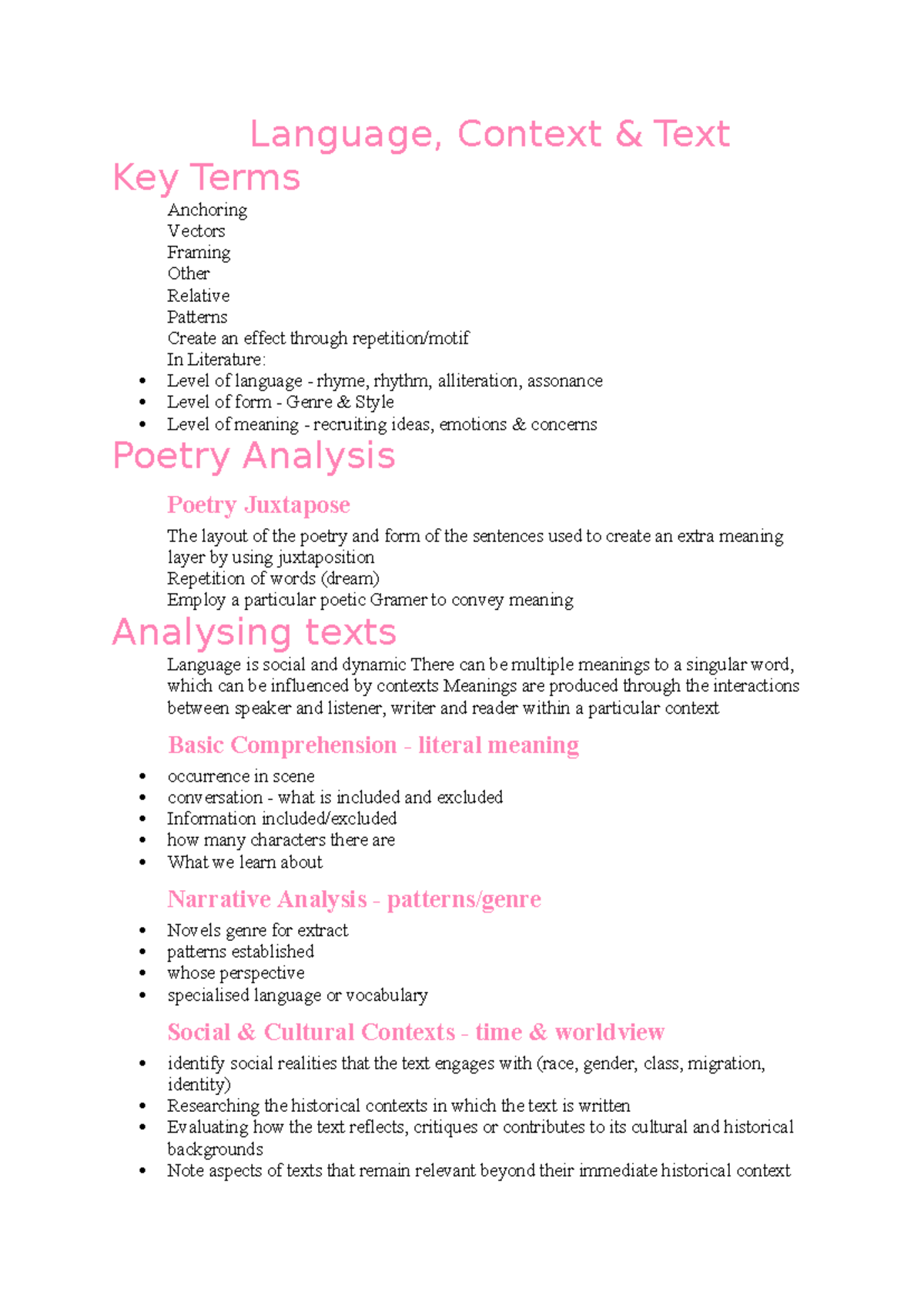 English Studies - Key Concepts in Poetry and Speculative Fiction ...