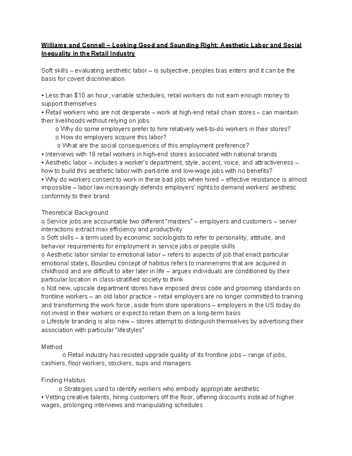 Williams and Connell – Aesthetic Labor and Inequality in Retail ...