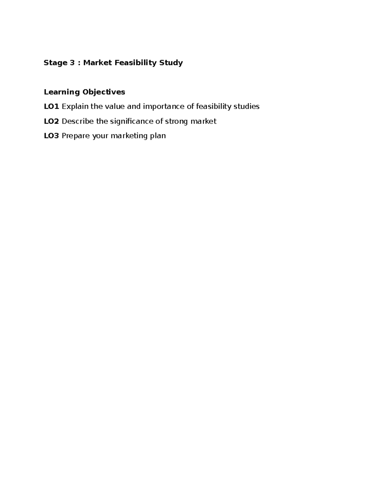 Market Feasibility Study: Chapter 3 Insights and Learning Objectives ...