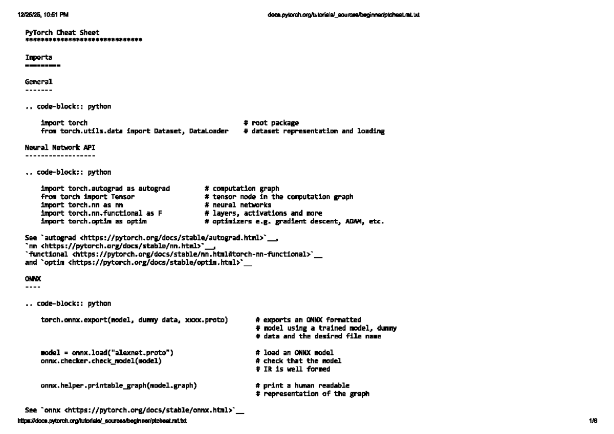 PyTorch Cheat Sheet: Essential Imports and Functions for DL - Studocu