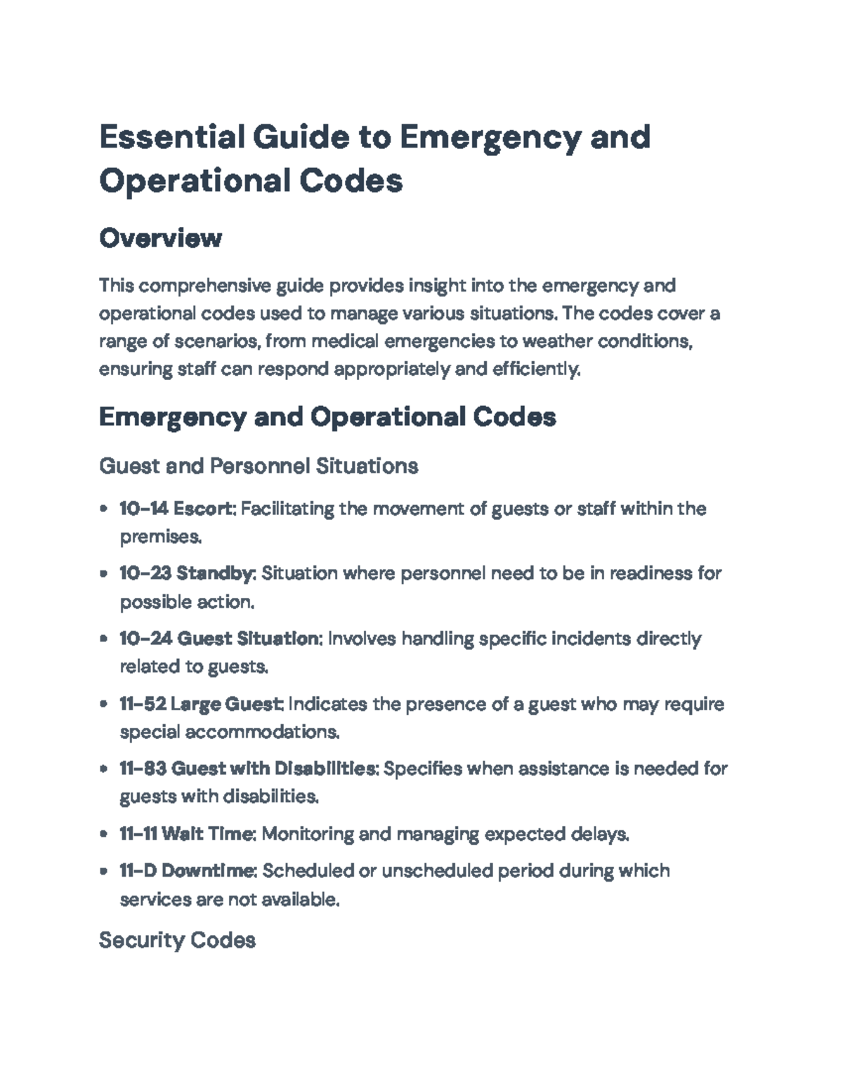Essential Guide to Emergency and Operational Codes for Staff Safety ...