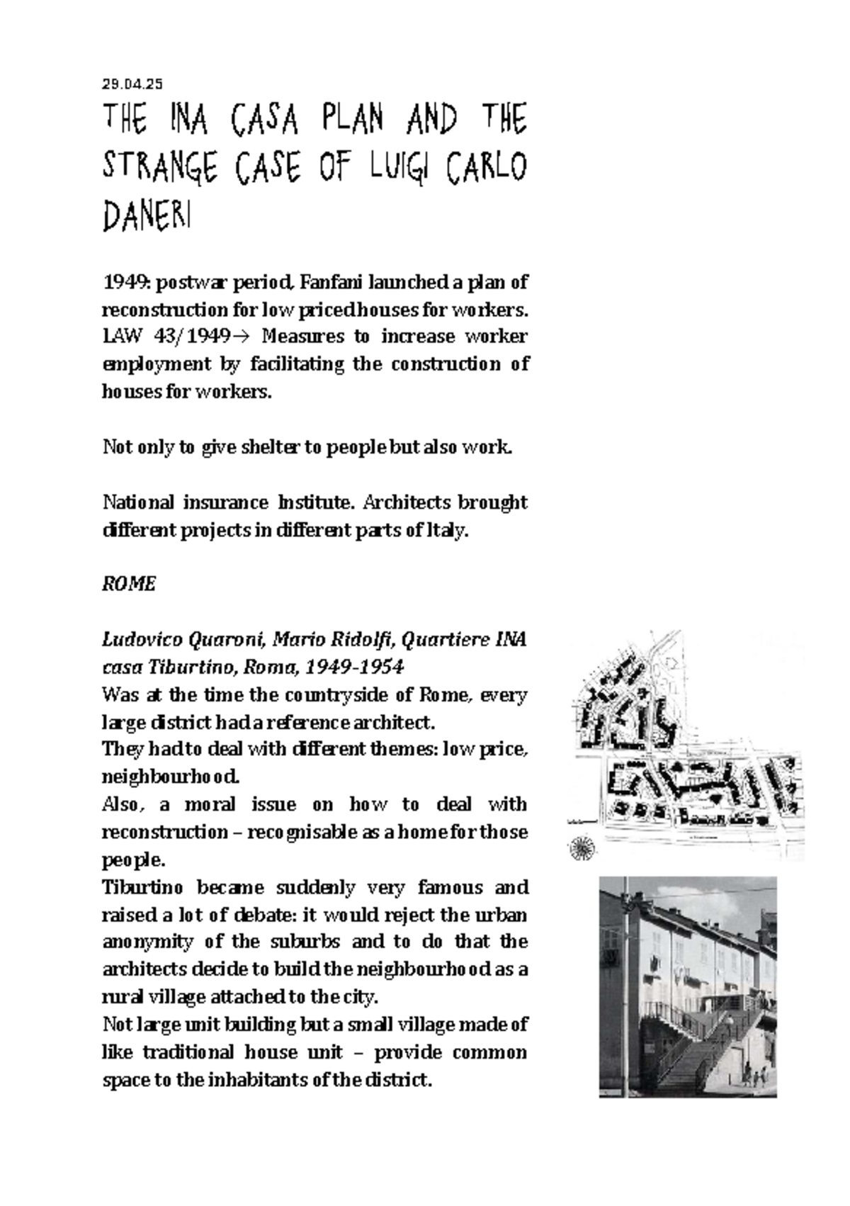 INA Casa Plan & Luigi Carlo Daneri: Postwar Architecture Insights - Studocu