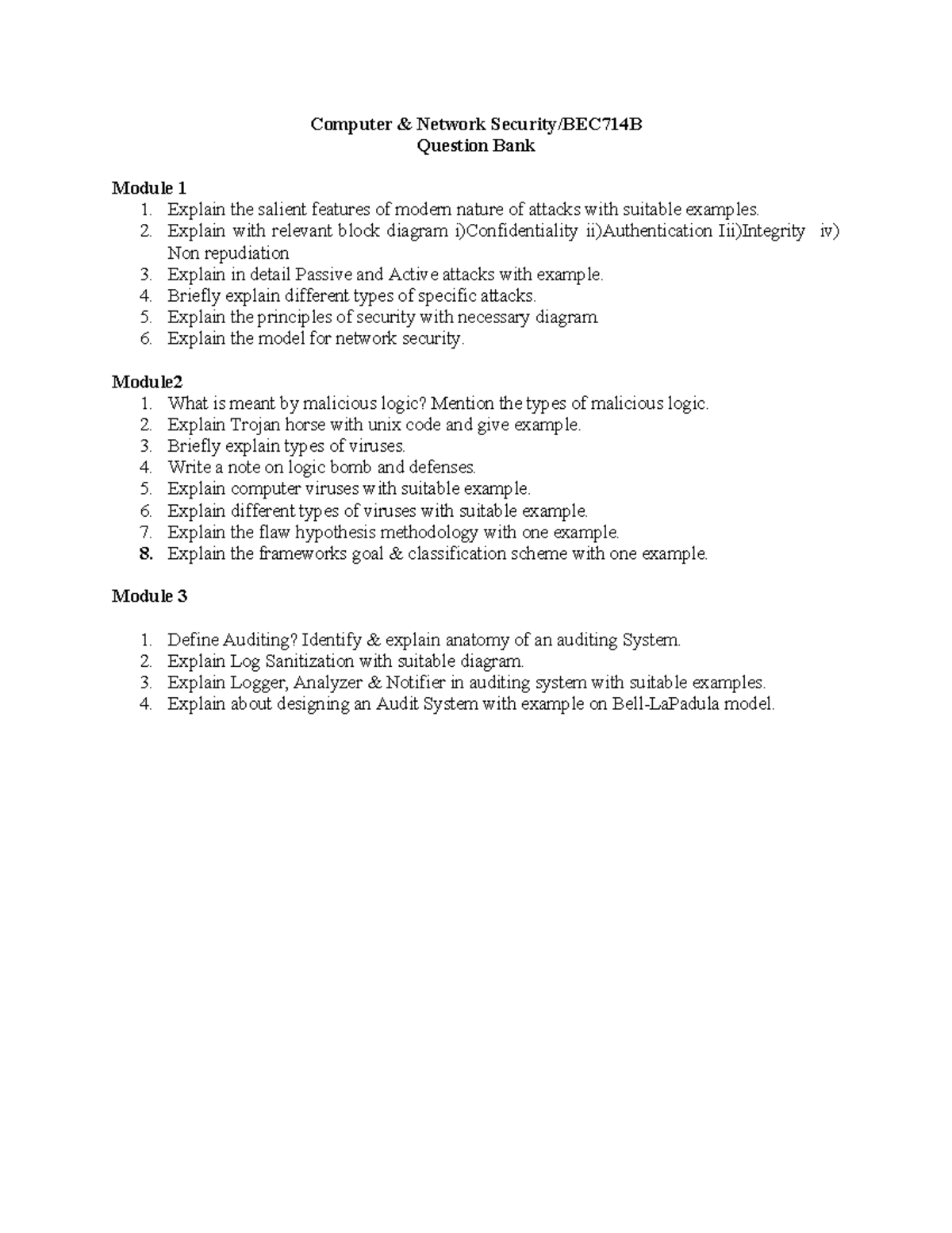 CNS QB Final Exam Notes: Computer Network Security Concepts - Studocu
